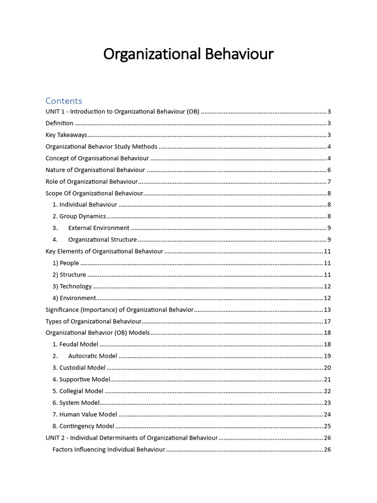 MDM OB Unit 1 and 2 Theory | PDF | Organizational Behavior | Leadership
