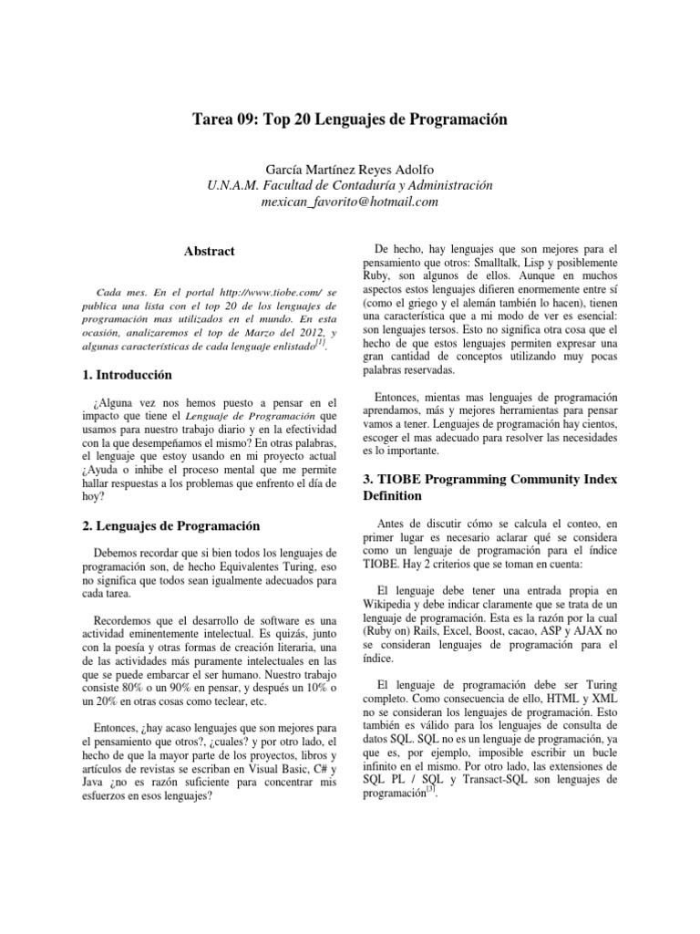 TIOBE Programming Community Index Definition | PDF | Lenguaje de ...