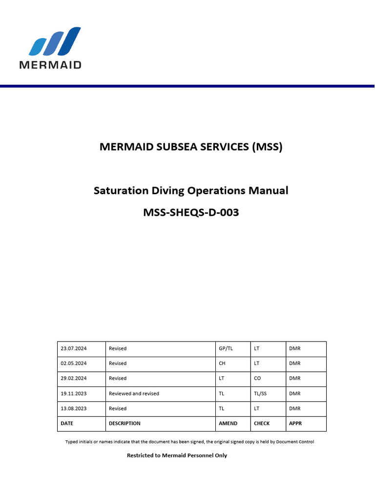 MSS SHEQS D 003 Saturation Diving Operation | PDF | Underwater Diving ...