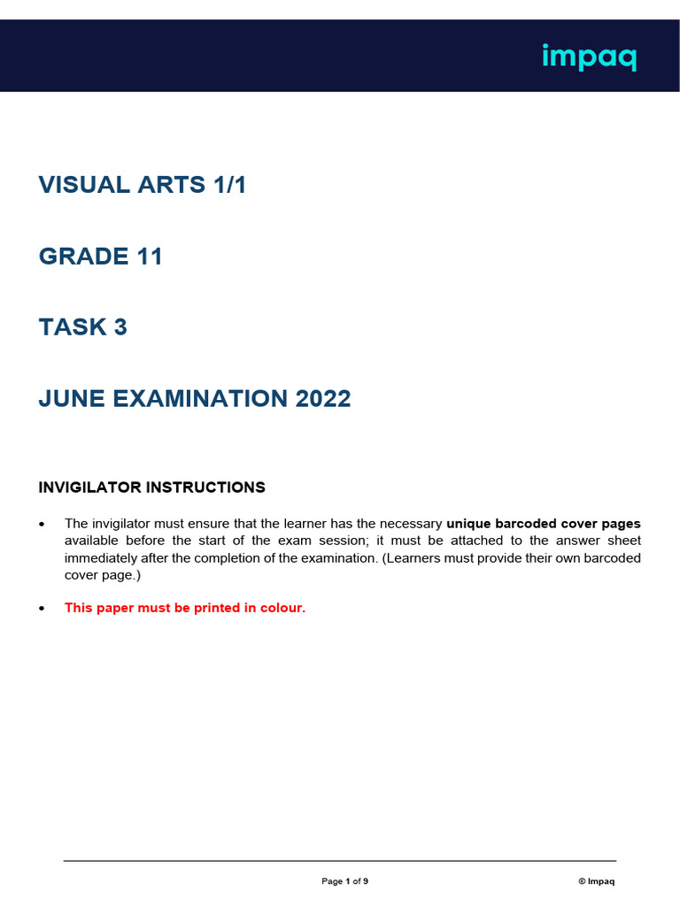 2022-VA-Grade 11-June Exam-Paper 1 | PDF | Impressionism | Realism (Arts)