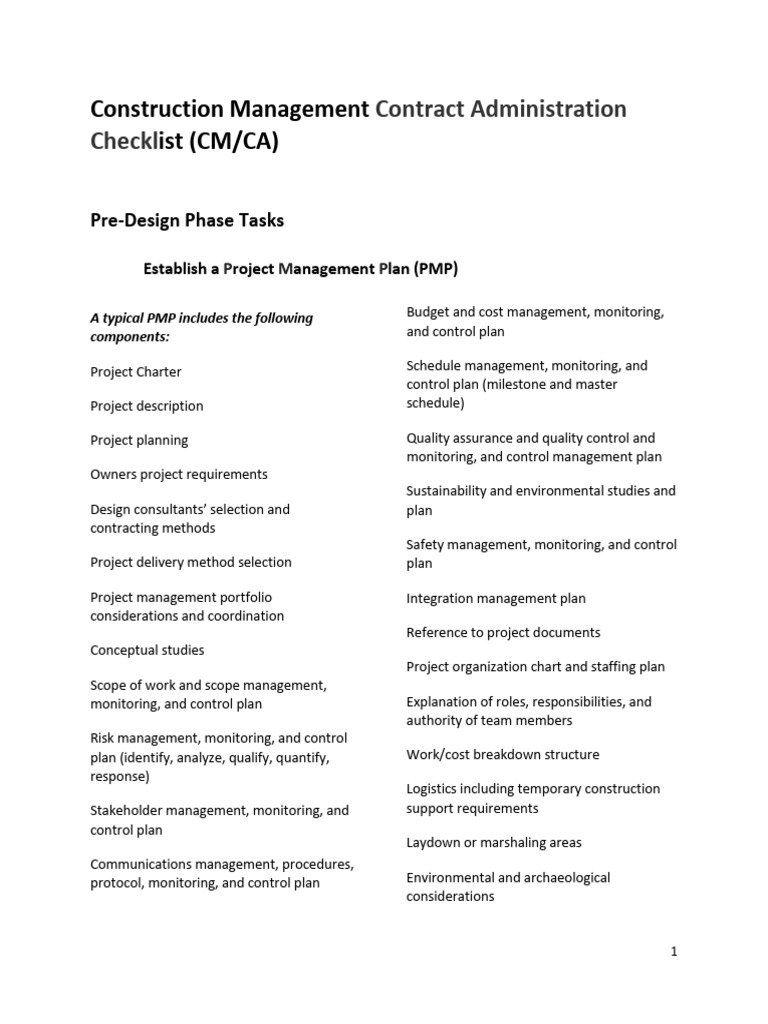 Construction Management Checklist Guide | PDF | Construction Management ...