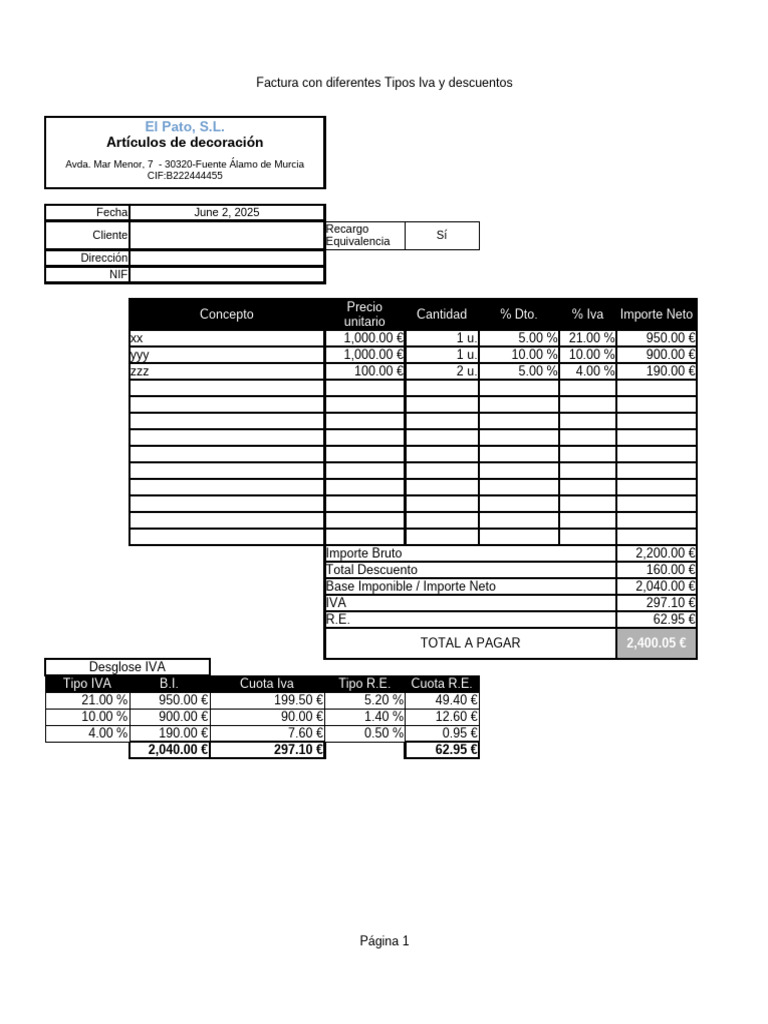 Ejercicio Factura | PDF