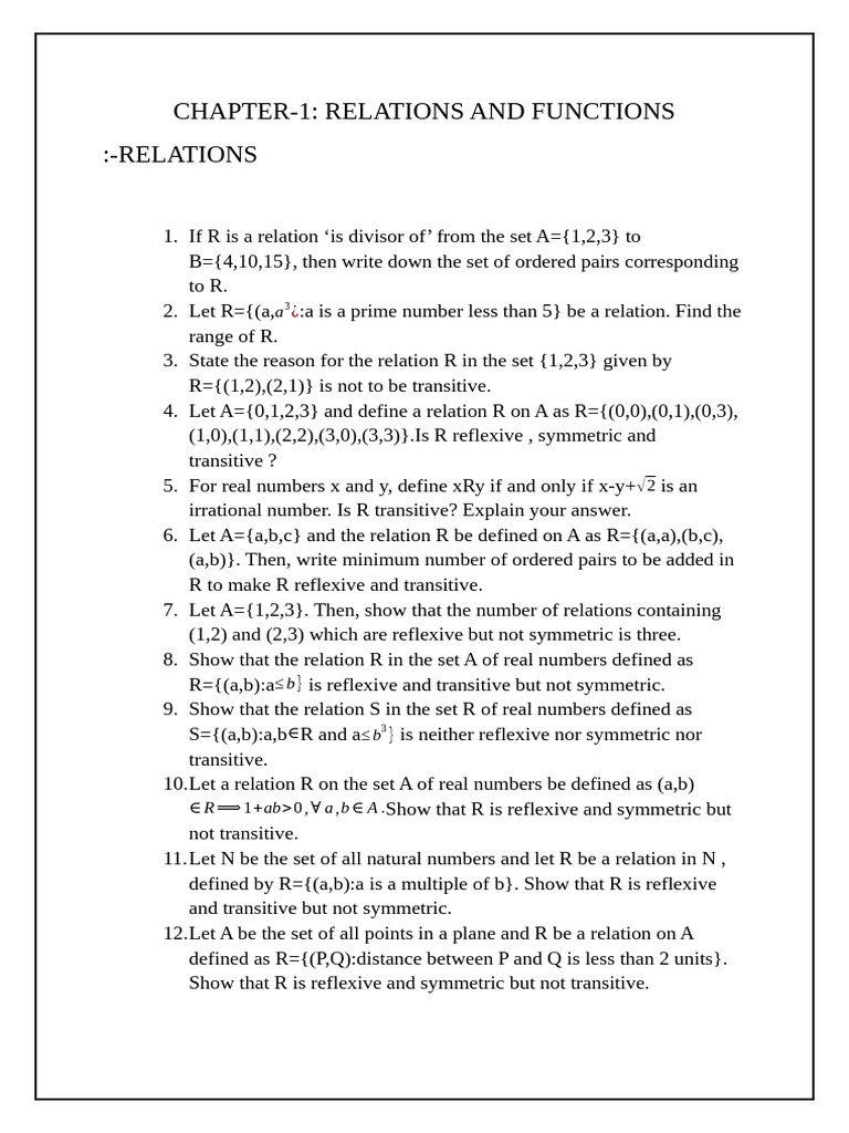 Chapter 1 Relations and Functions | PDF | Function (Mathematics ...