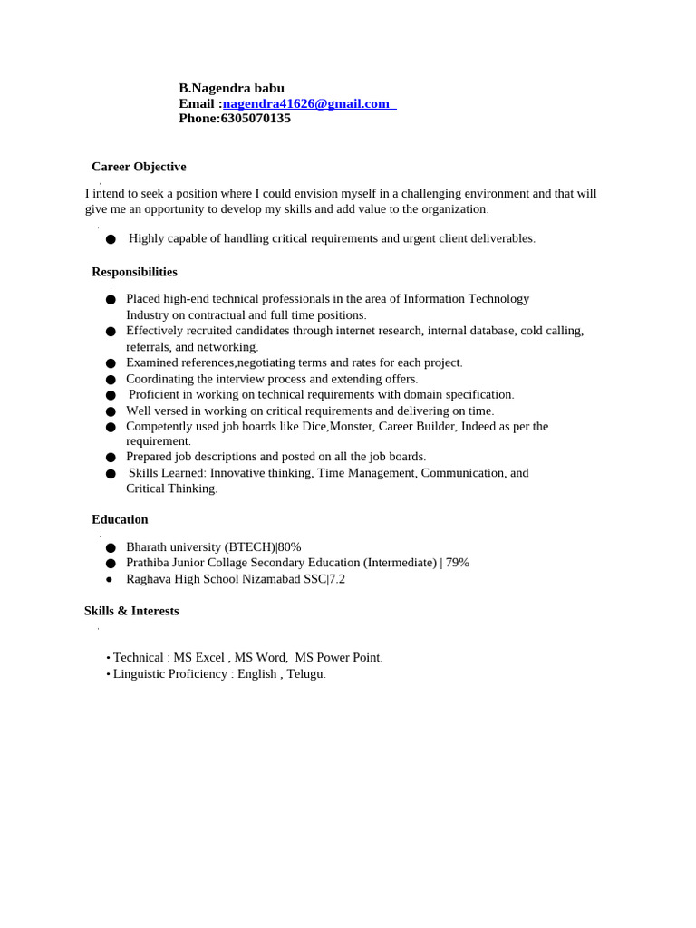 Bijjala Nagendra Babu ResumeE | PDF