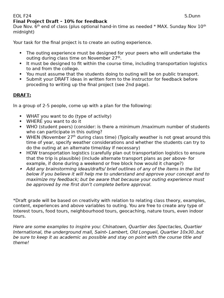 Eol Draft and Final Project Assignments | PDF | Human Communication ...