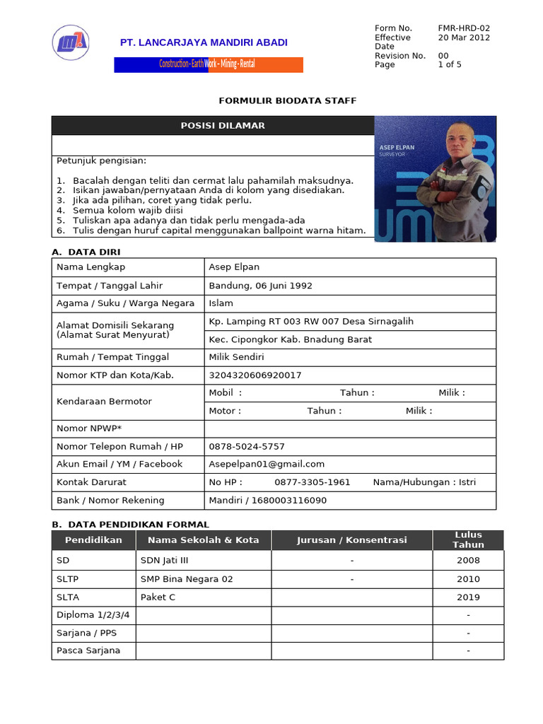 HRD - Form Biodata | PDF