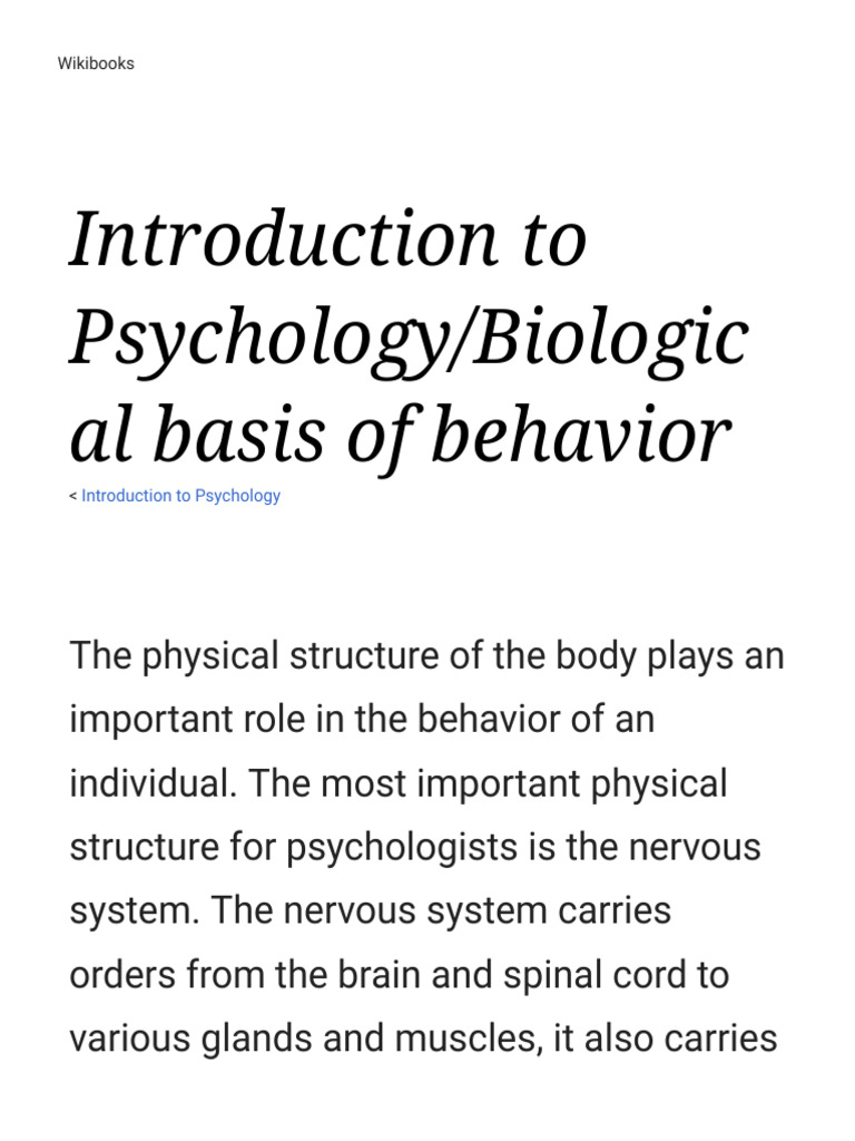 Introduction To Psychology - Biological Basis of Behavior | PDF ...