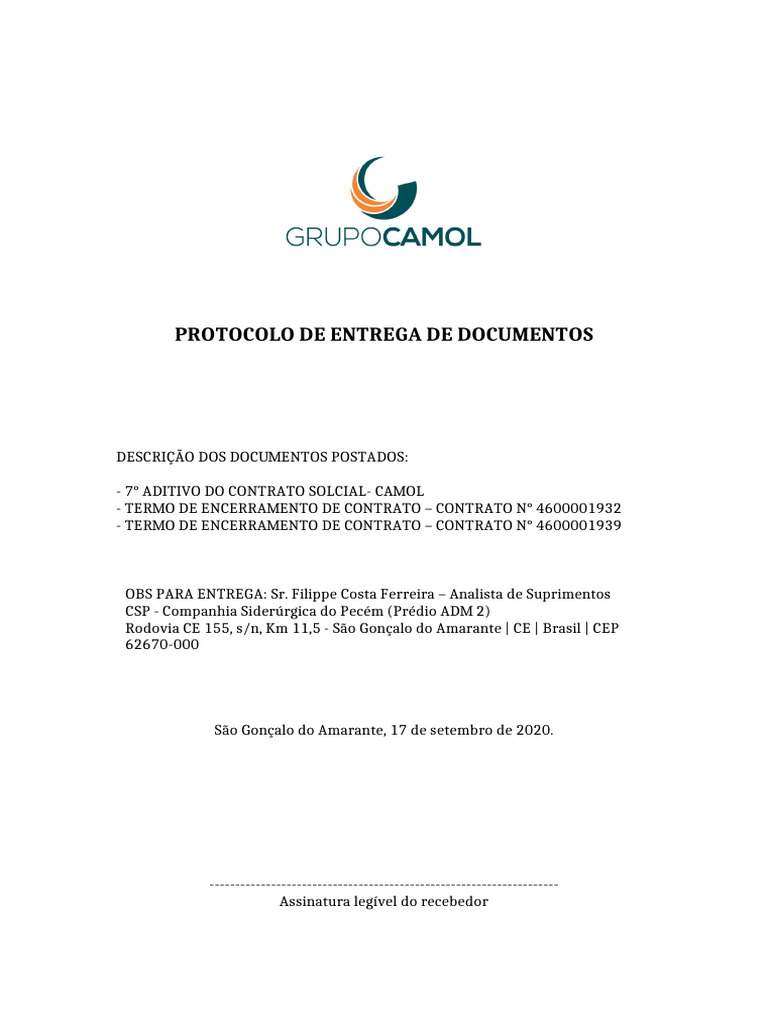 Modelo - Protocolo de Entrega de Documentos | PDF