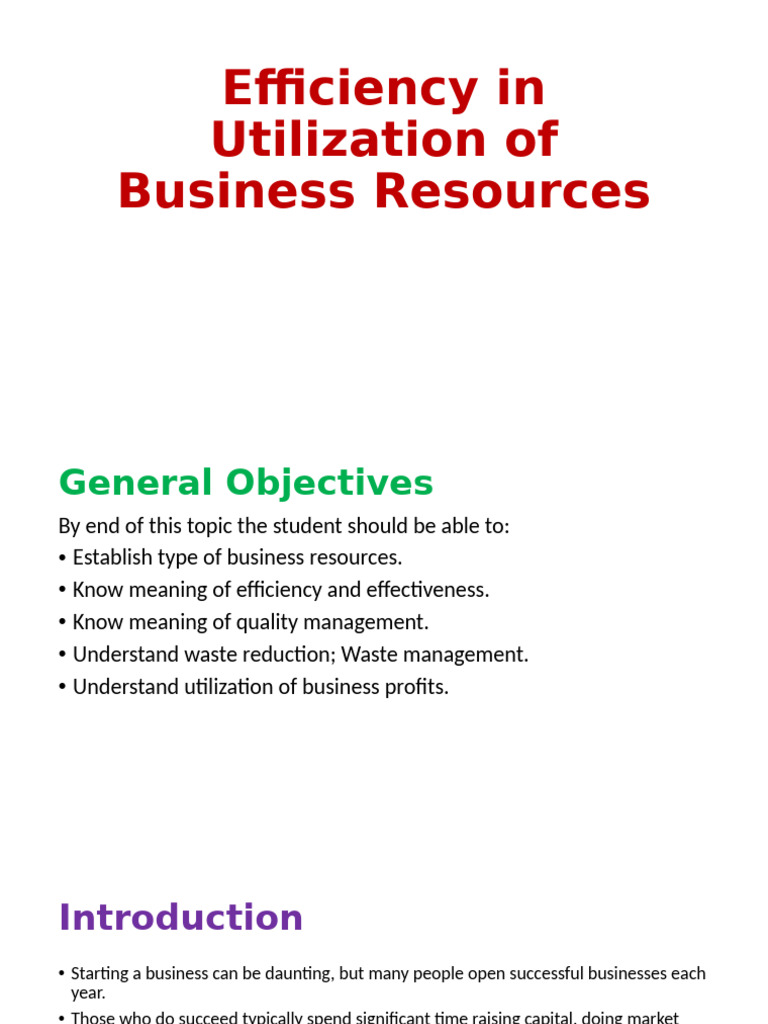 Efficiency in Utilization of Business Resources | PDF | Waste ...