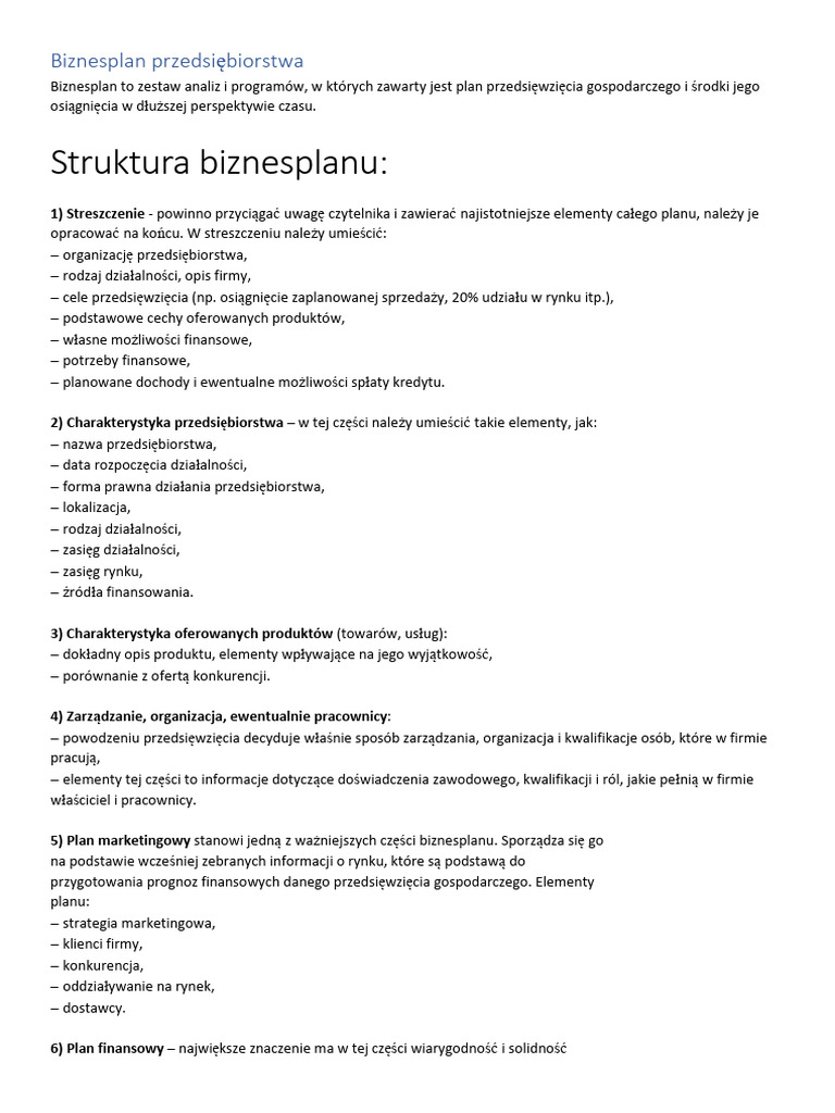 Biznesplan Przedsiębiorstwa | PDF