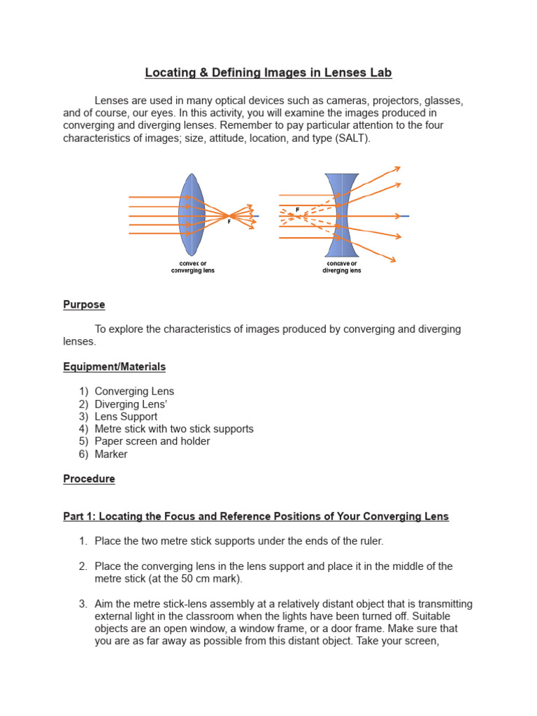Locating Images in Lenses Lab | PDF | Equipment | Glass Engineering And ...