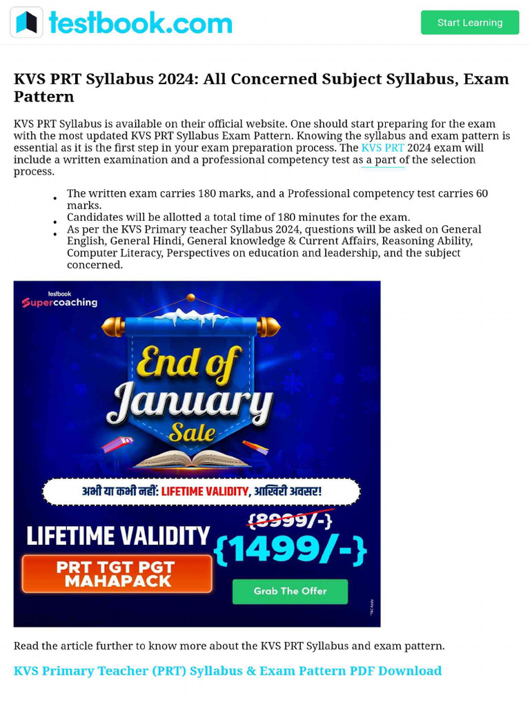KVS PRT Syllabus 2024 - All Concerned Subject Syllabus, Exam Pattern | PDF