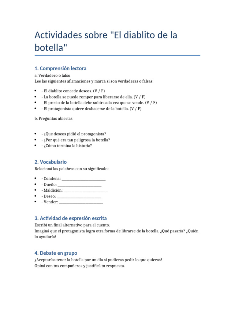 Actividades El Diablito de La Botella | PDF