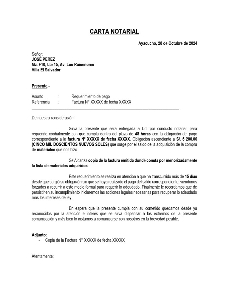 Carta Notarial Requerimiento de Pago | PDF | Crédito | Finanzas y dinero
