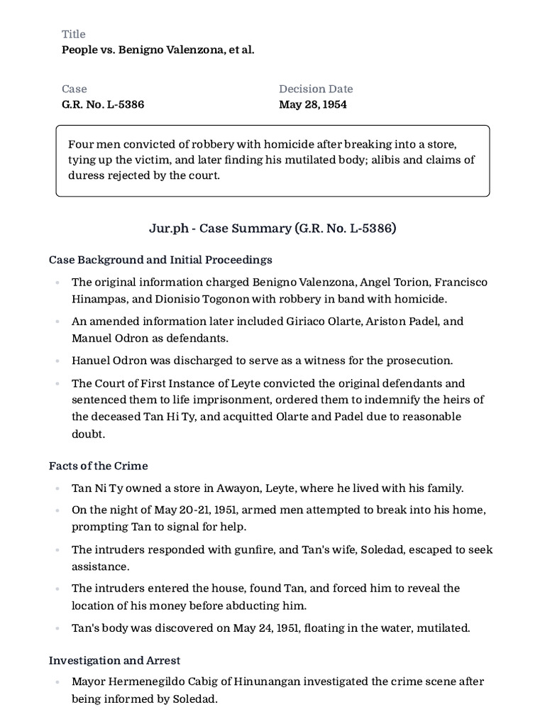 Robbery with Homicide Case Summary | PDF | Confession (Law) | Witness