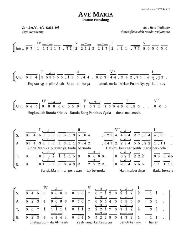 Lirik dan Not Lagu Ave Maria Pance | PDF