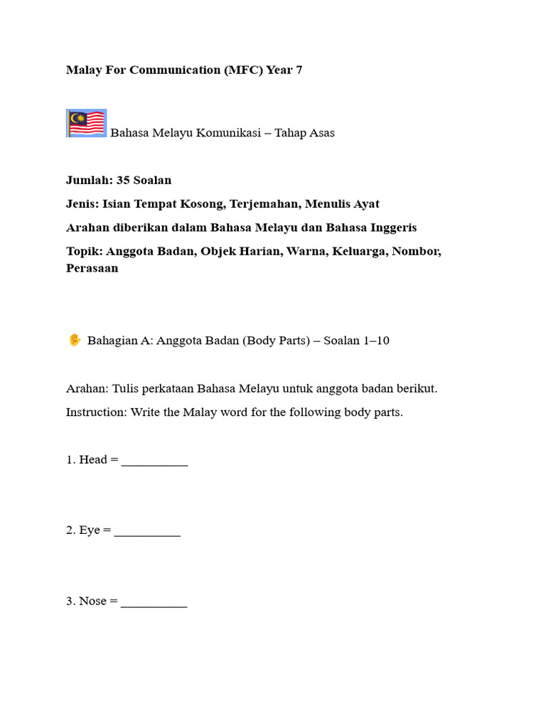 Malay For Communication Y7 | PDF | Indonesian Language | Languages Of Asia