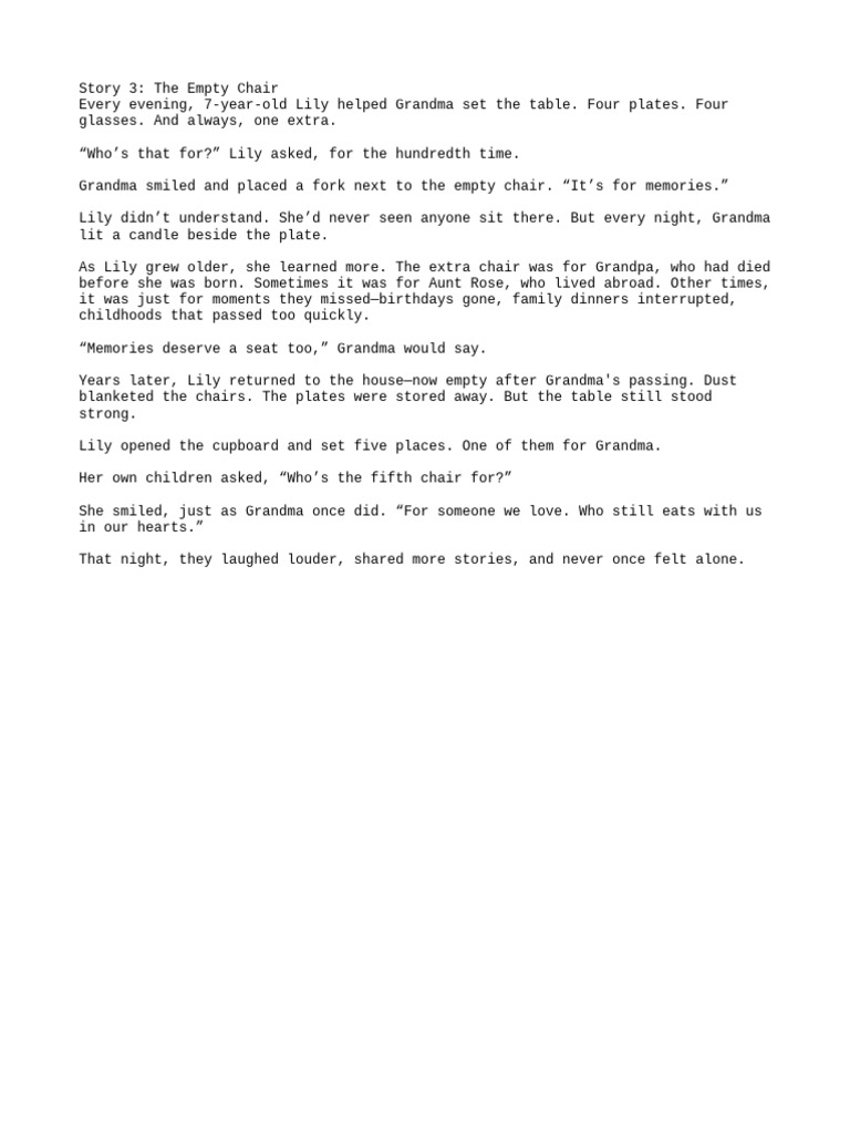 The Empty Chair: A Story of Memories | PDF