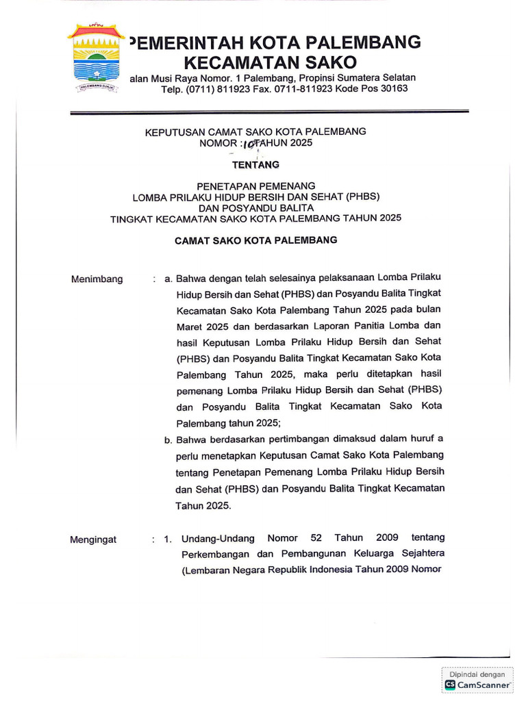 SK Penetapan Pemenang Lomba PHBS Tingkat | PDF