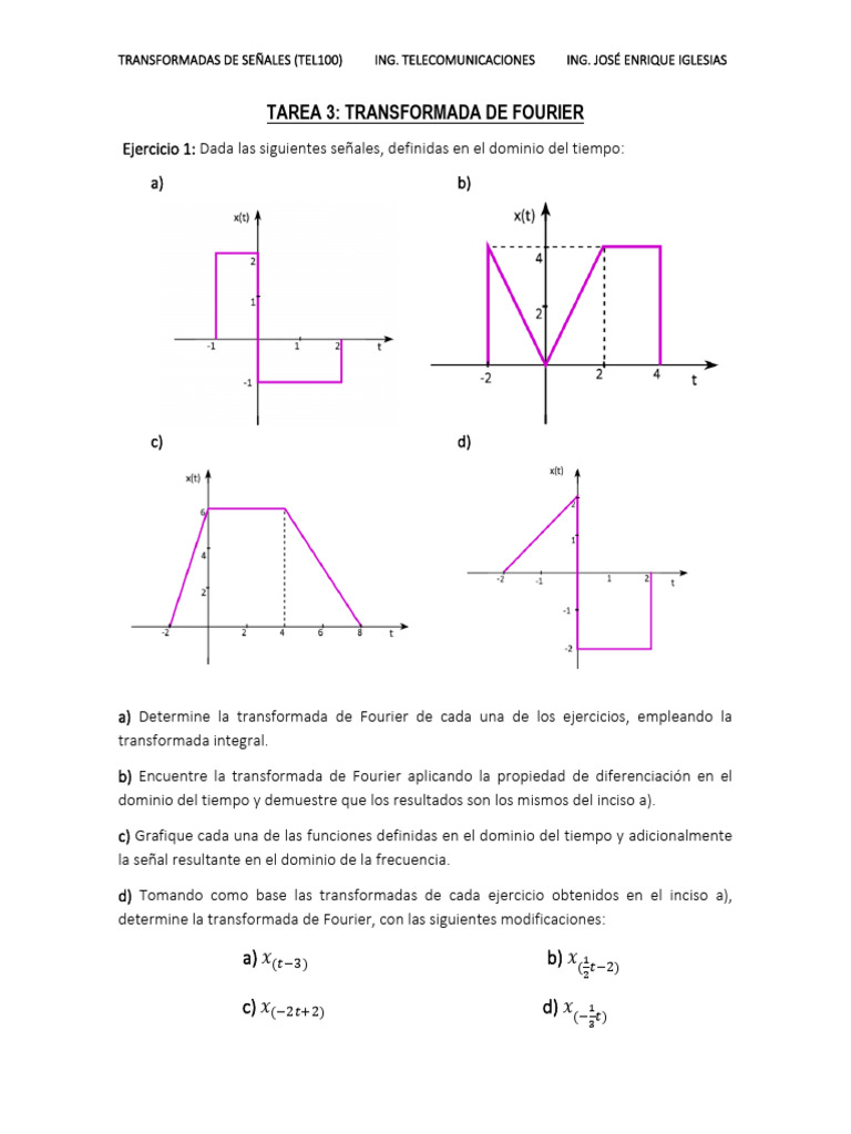 TAREA 3 - Transformada de Fourier | PDF | Transformada de Fourier | Integral