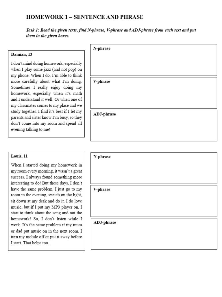 Homework on Phrases and Sentence Types | PDF
