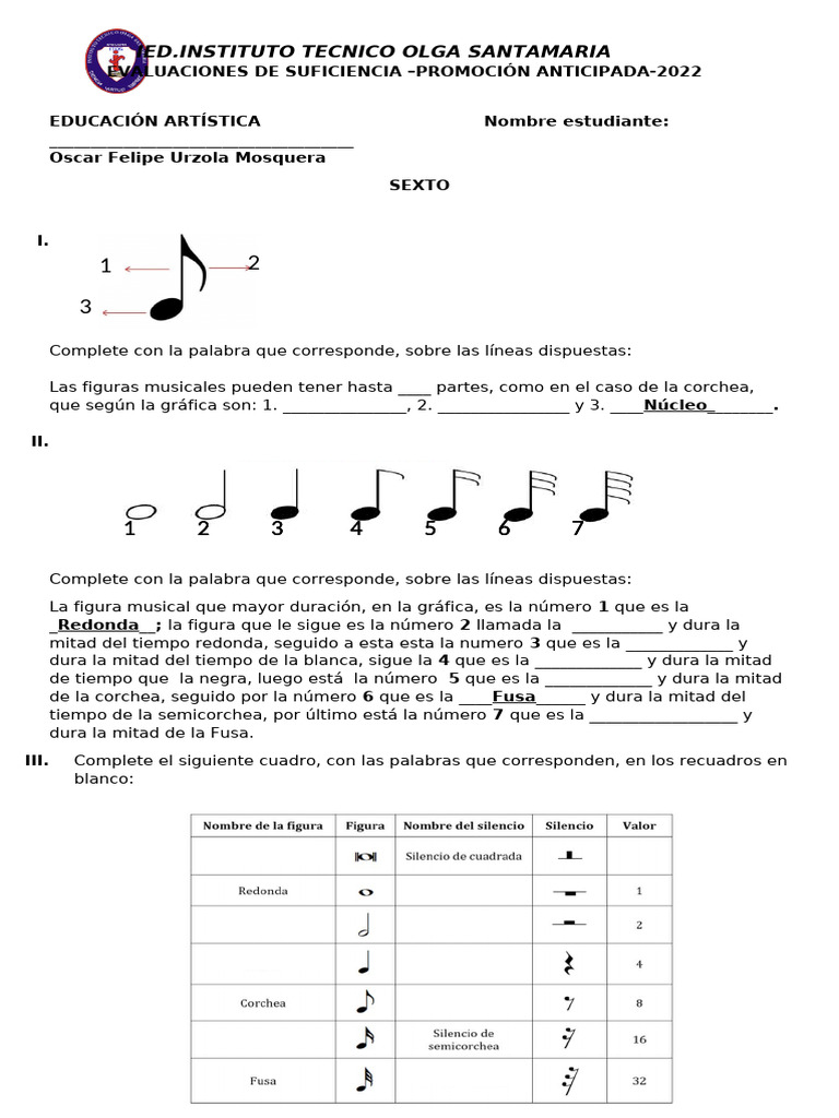 Evaluación Promoción Anticipada SEXTO ARTÍSTICA | PDF | Composiciones ...