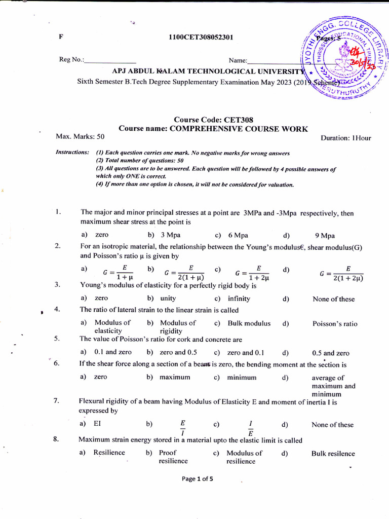 Cet308 Comprehensive Course Work, May 2023 | PDF | Soil Mechanics | Young's Modulus