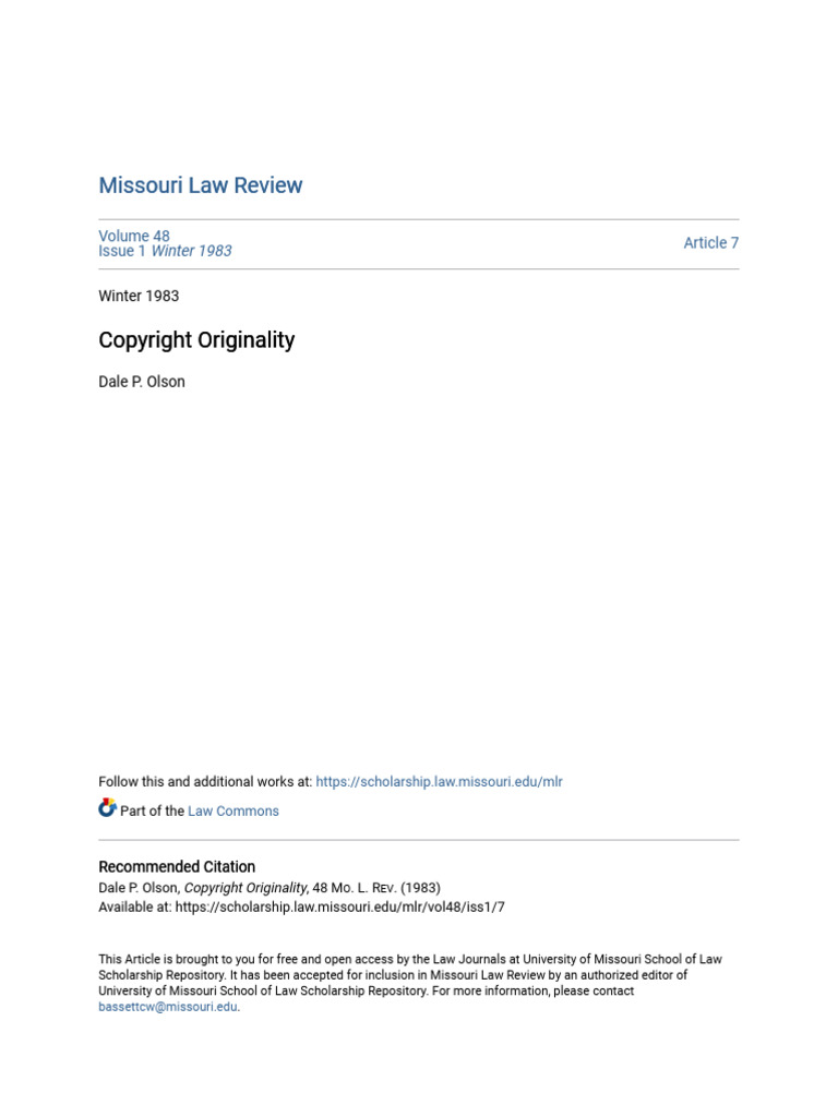 Olson_ Copyright Originality | PDF | Copyright