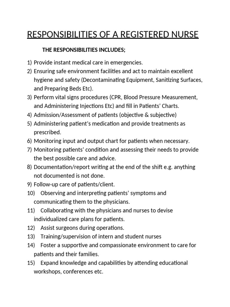 Responsibilities of A Nurse | PDF