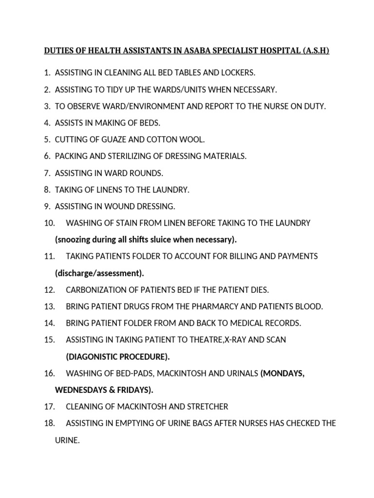 File DUTIES OF HEALTH ASSISTANTS IN ASABA SPECIALIST HOSPITAL | PDF