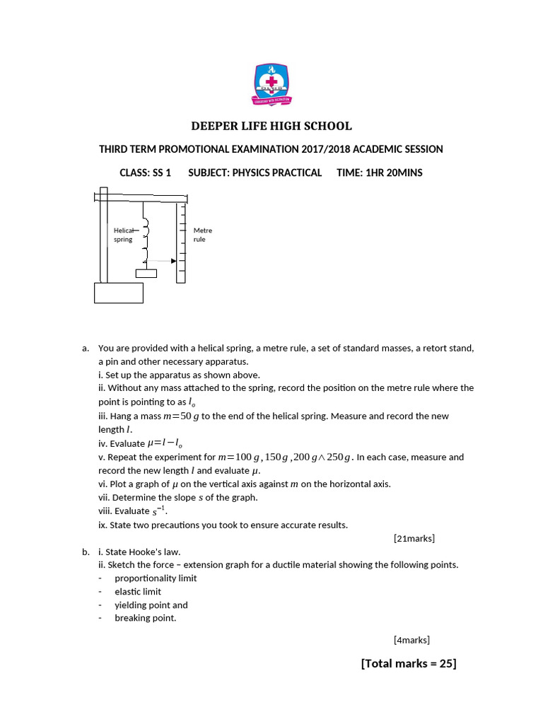 SS1 Physics Practical Exam: Force-Extension | PDF | Metre | Physical ...