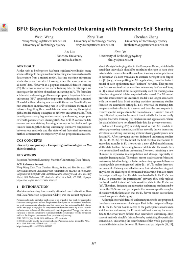 2023 Bfu Bayesian Federated Unlearning With Parameter Self-Sharing - Compressed | PDF | Bayesian ...
