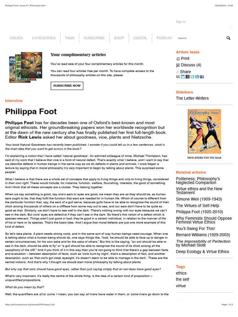 Philippa Foot's Natural Goodness Explained | PDF | Reason | Rationality