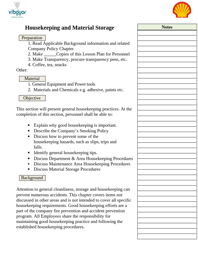 Housekeeping and Material Storage Guide | PDF | Housekeeping
