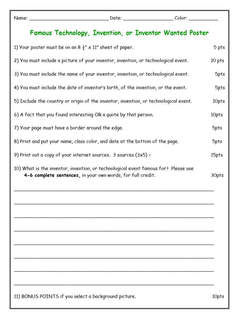 Wanted Poster Directions and Rubric | PDF