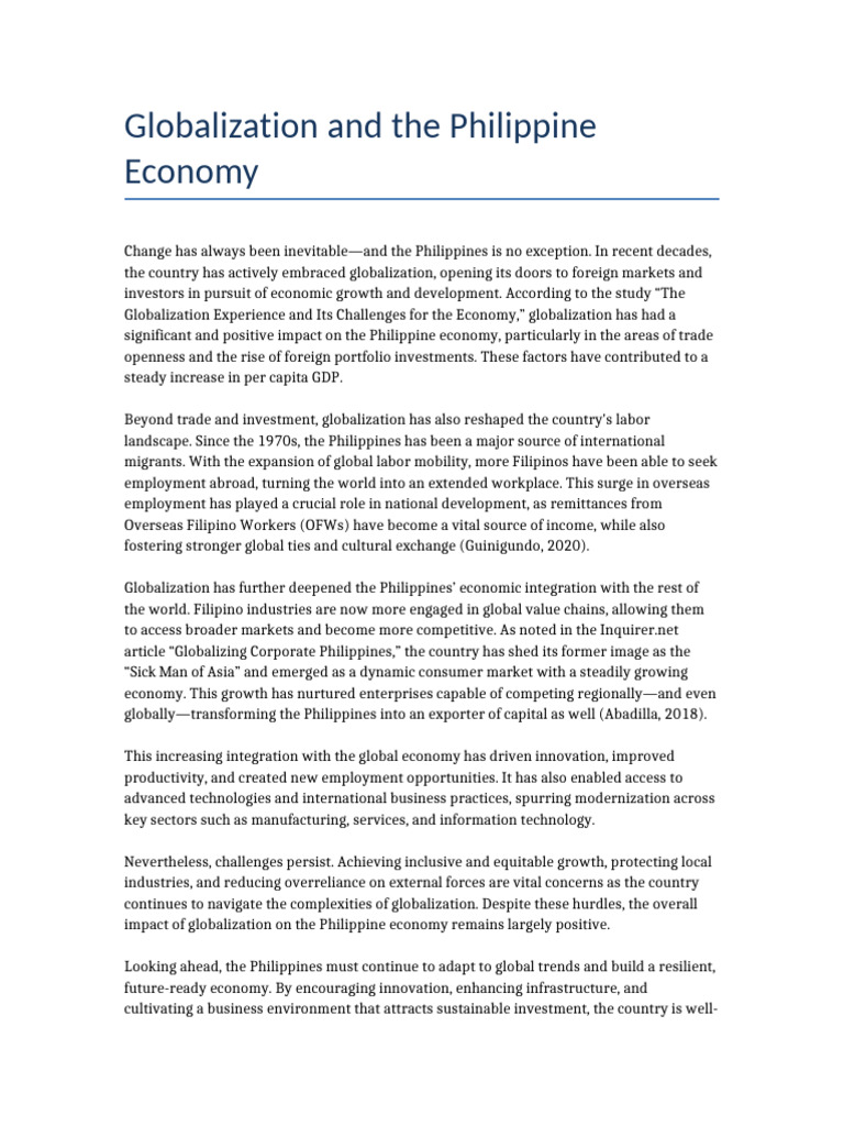 Globalization's Impact on Philippine Economy | PDF | Globalization ...