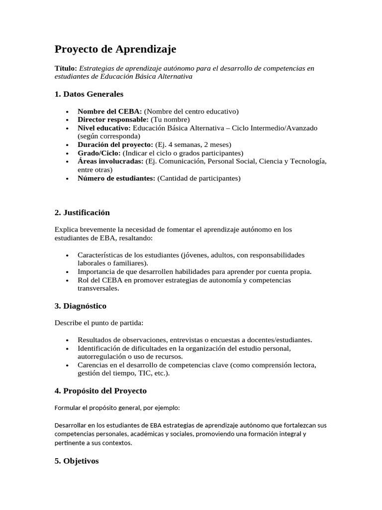 Proyecto de Aprendizaje | PDF | Aprendizaje | Evaluación