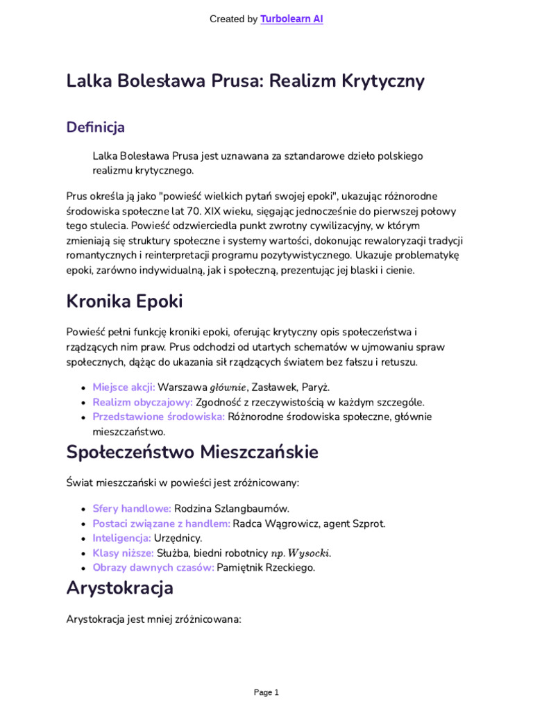 Lalka - Massive Notatki Na Sprawdzian | PDF
