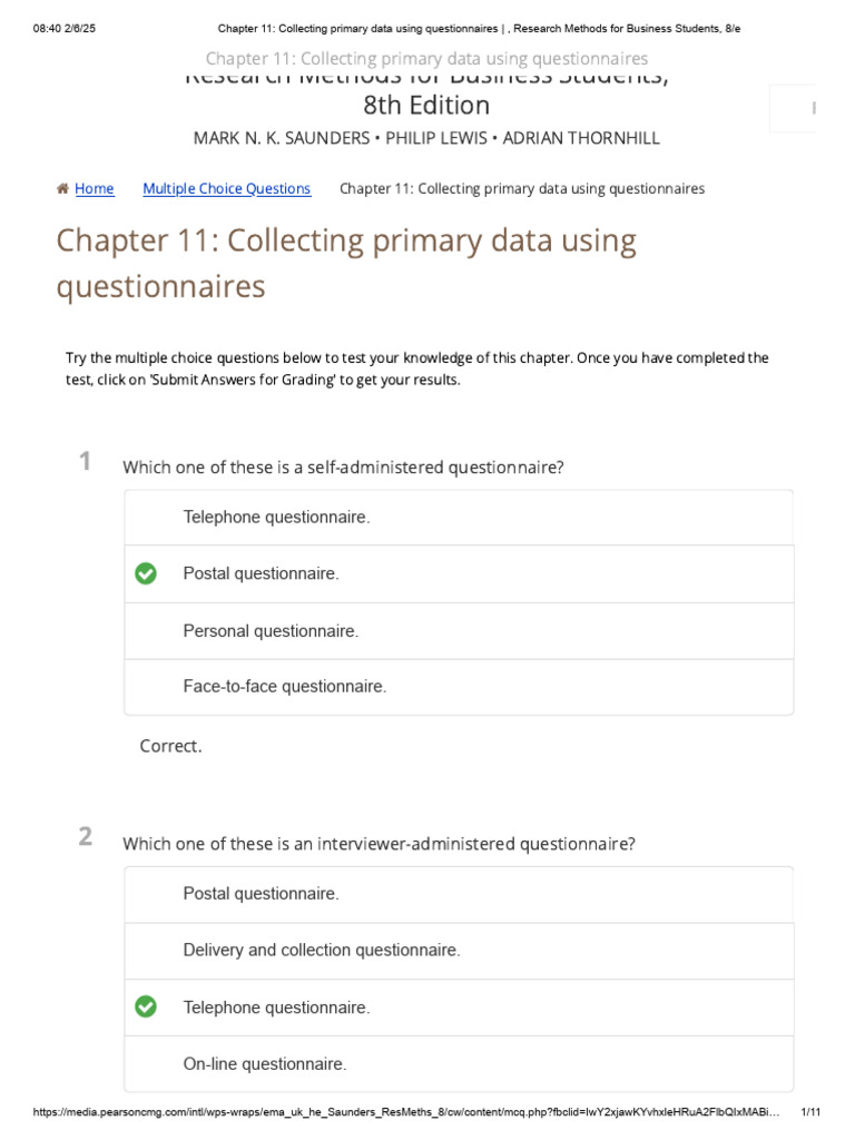 Chapter 11 - Collecting Primary Data Using Questionnaires - , Research Methods For Business ...