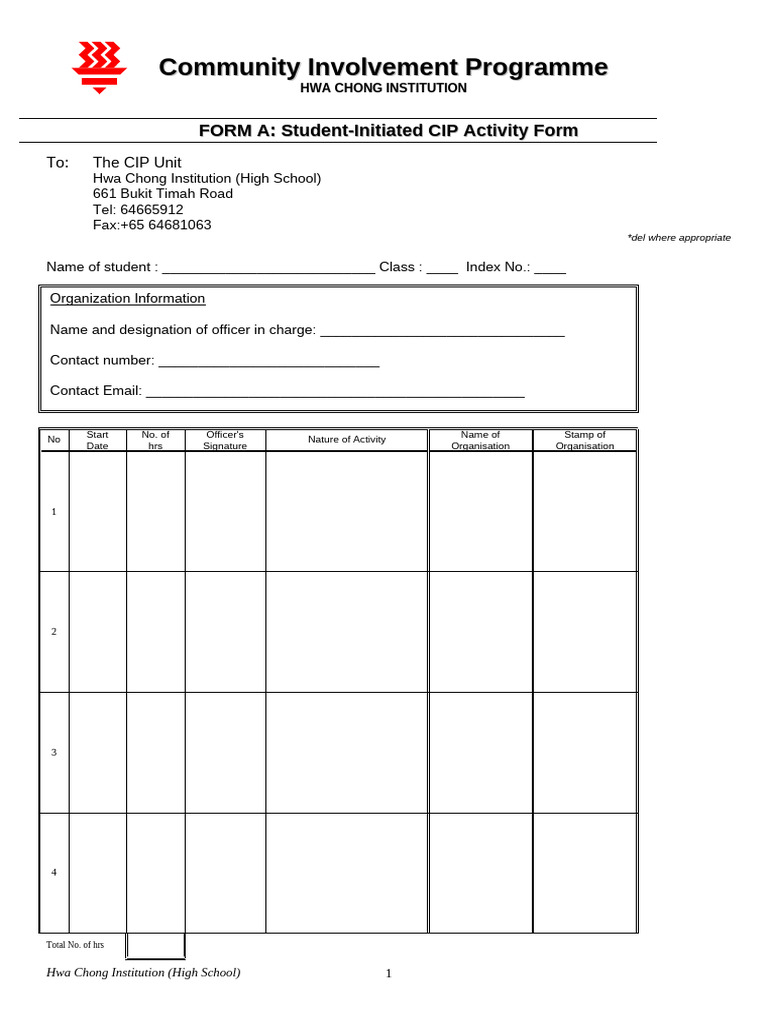 FORM A - Student Initiated CIP Form | PDF