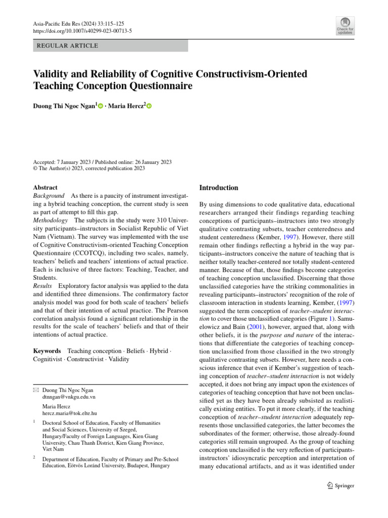 Validity and Reliability of Cognitive Constructivism-Oriented Teaching Conception Questionnaire ...