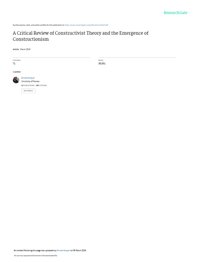 ACritical Reviewof Constructivist Theoryandthe Emergenceof Constructionism | PDF ...