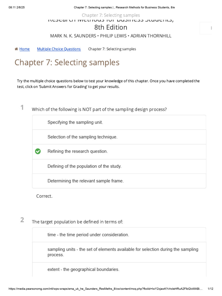 Chapter 7 - Selecting Samples - , Research Methods For Business Students, 8 - e | PDF | Sampling ...