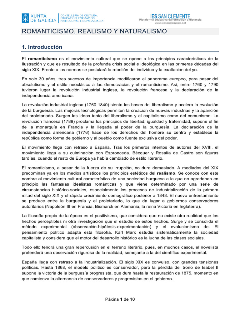 Romanticismo, Realismo y Naturalismo | PDF | Realismo literario ...
