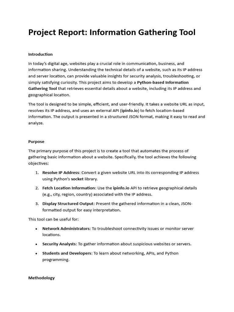 Project Report Info Gathering Tool | PDF | Information | Python ...