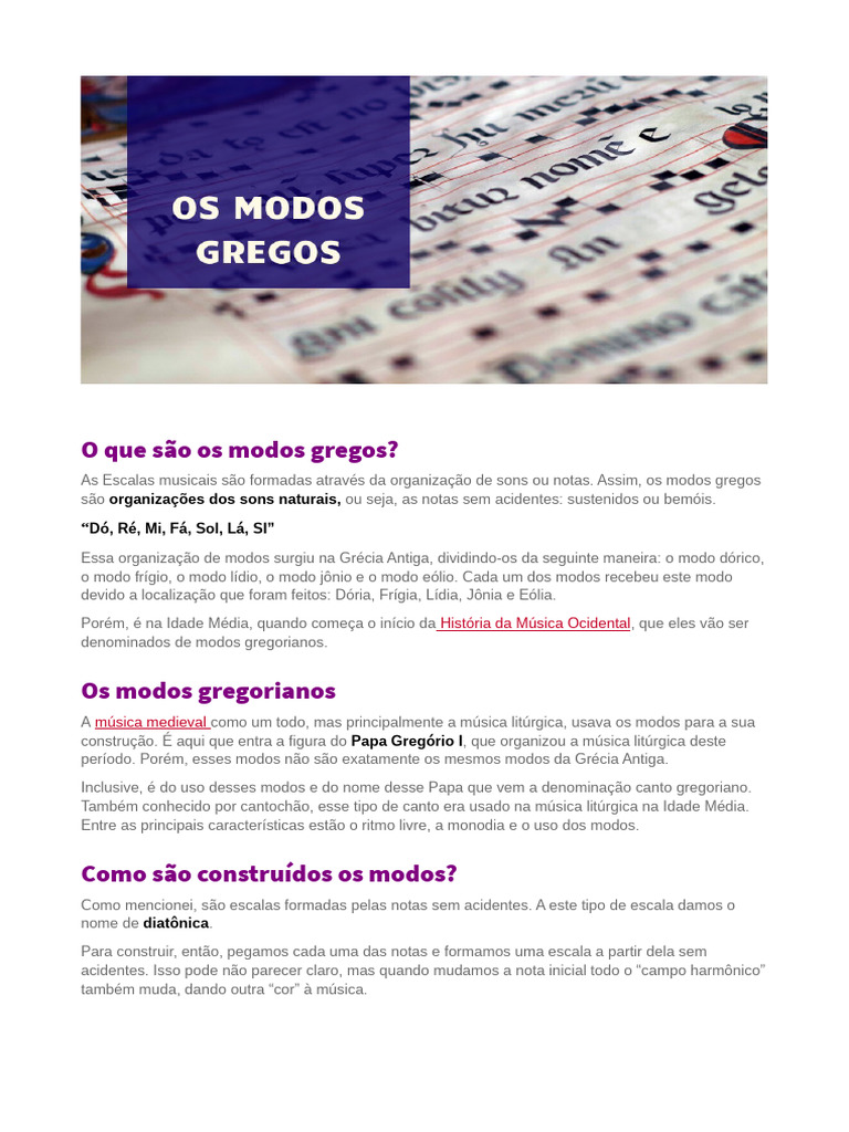 Modos Gregos | PDF | Escala (música) | Melodia