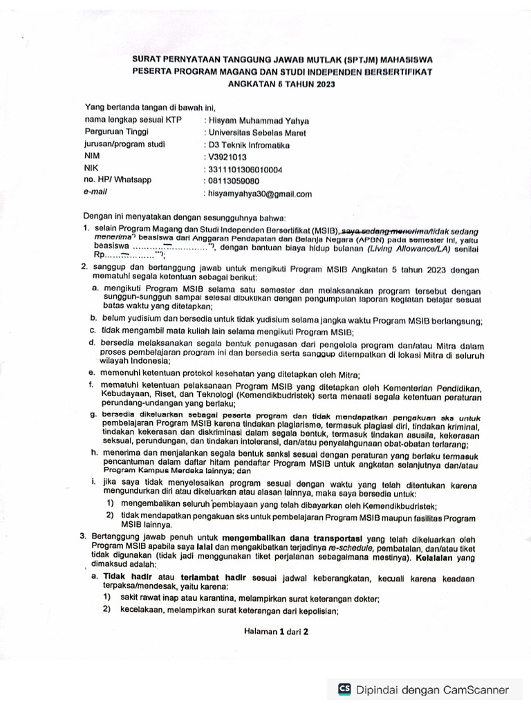 SPTJM Hisyam Muhammad Yahya V3921013 Revisi | PDF