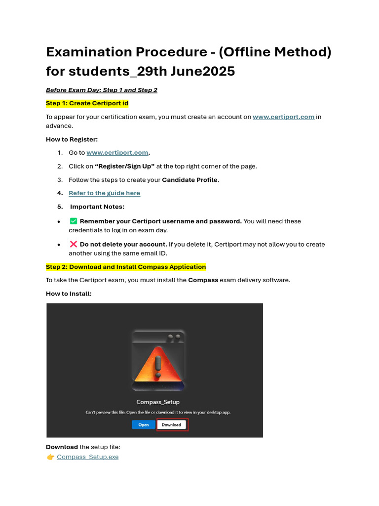Examination Procedure - Compass Configuration (Offline Method) For ...