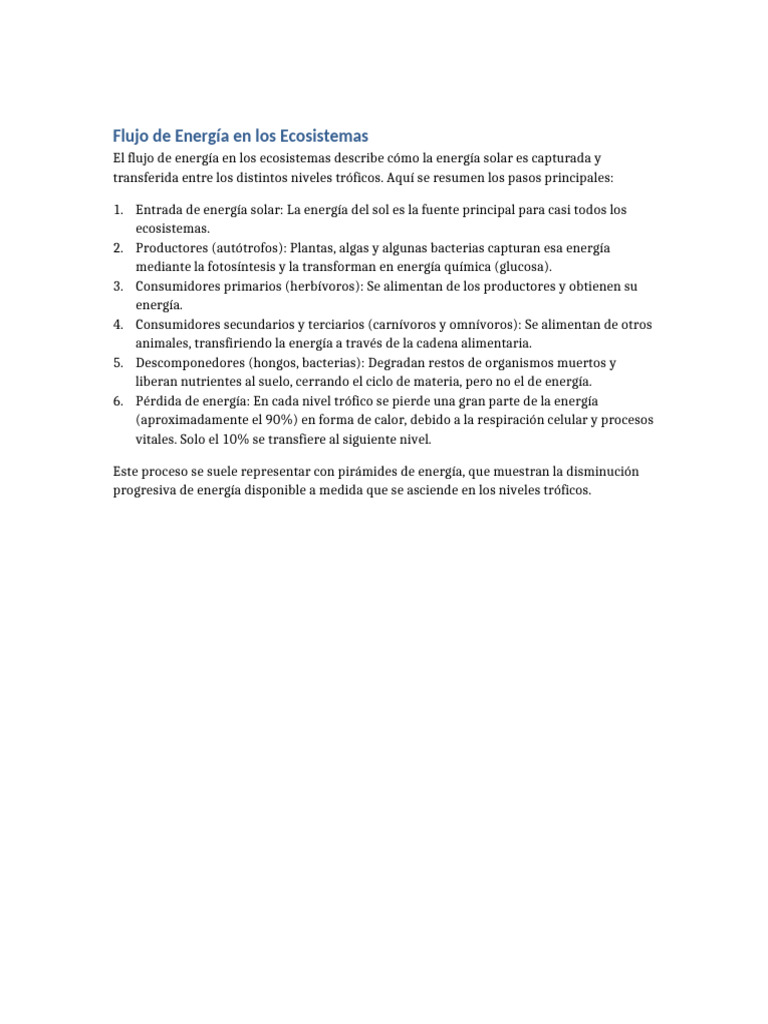 Flujo de Energia en Los Ecosistemas | PDF