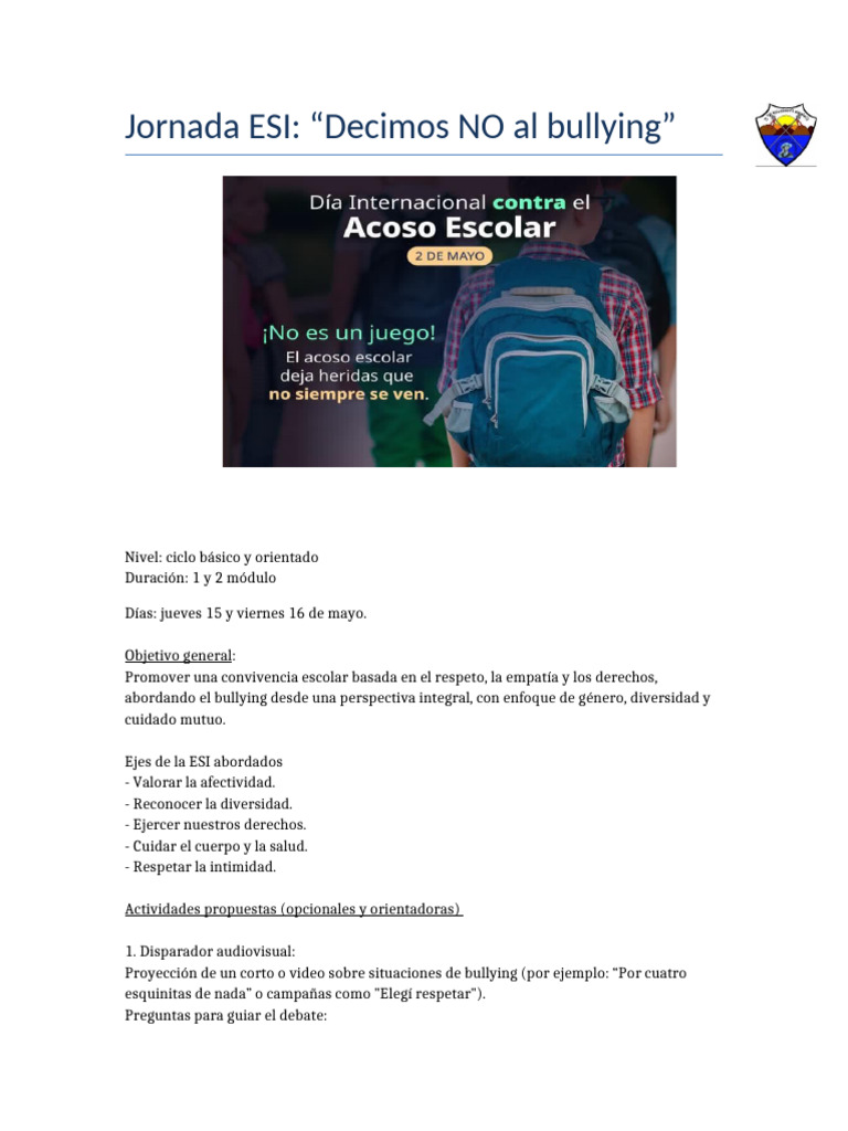 Jornada ESI Bullying Secundaria | PDF